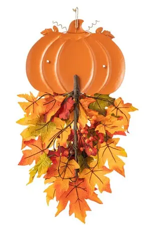 GLITZHOME Fall Metal Pumpkin & Sunflower Swag Wall Decor