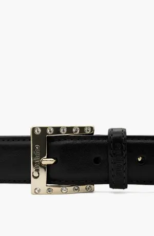 CAVALINHO Classic Leather Belt With Rhinestone Buckle - Black