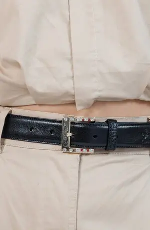 CAVALINHO Classic Leather Belt With Rhinestone Buckle - Black