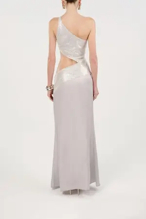 NOCTURNE One Shoulder Sequin Cutout Maxi Dress