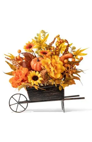 GLITZHOME 14"l Fall Floral Cart Centerpiece - Orange