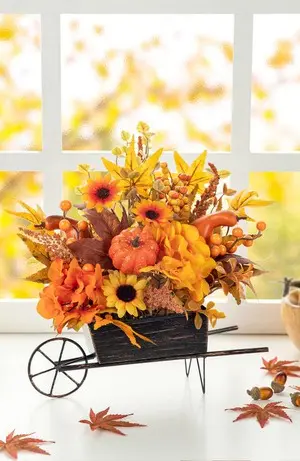 GLITZHOME 14"l Fall Floral Cart Centerpiece