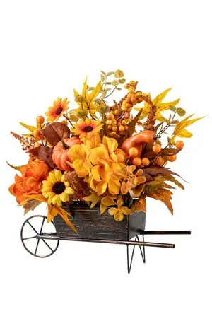 GLITZHOME 14"l Fall Floral Cart Centerpiece