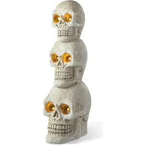 GLITZHOME Lighted Halloween Mgo Skull Porch Decor With Timer - White