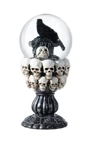 GLITZHOME 100mm Halloween Resin Stacked Skull Waterglobe - Black