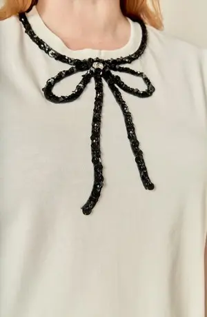 English Factory Beaded Bow Detail T-shirt - White