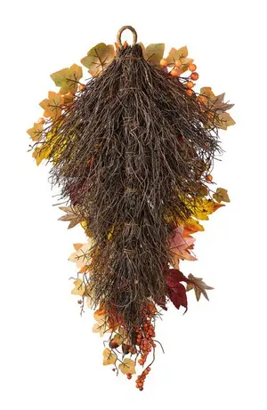GLITZHOME 27"h Fall Sunflower Maple Leaf And Berry Teardrop