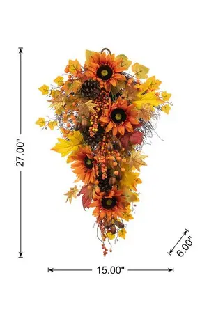 GLITZHOME 27"h Fall Sunflower Maple Leaf And Berry Teardrop