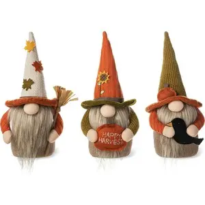 GLITZHOME Set Of 3 Fall Fabric Gnomes - Orange