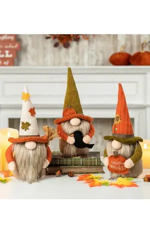 GLITZHOME Set Of 3 Fall Fabric Gnomes