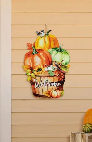 GLITZHOME Fall Metal Pumpkins With Barrel Yard Stake