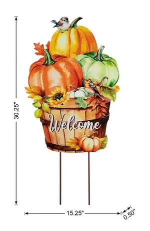 GLITZHOME Fall Metal Pumpkins With Barrel Yard Stake