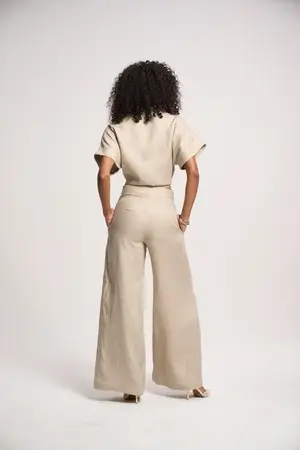 JBQ Oslo 2.0 Wide Leg Linen Trousers - Biscuit