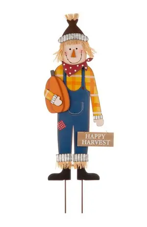 GLITZHOME Fall Metal Scarecrow Yard Stake Or Standing Or Hanging Sign - Blue