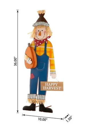 GLITZHOME Fall Metal Scarecrow Yard Stake Or Standing Or Hanging Sign