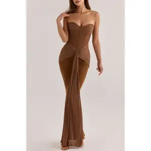 House Of Cb Charlotte Strapless Chiffon Corset Gown - Bronze
