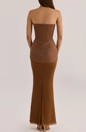 House Of Cb Charlotte Strapless Chiffon Corset Gown