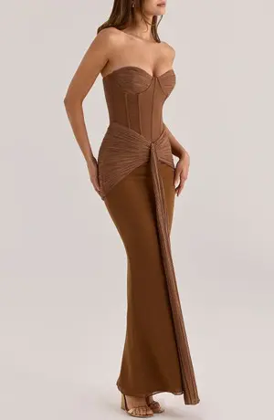 House Of Cb Charlotte Strapless Chiffon Corset Gown