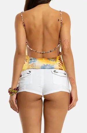 JADED LONDON Beaded Strap Button Trim Top