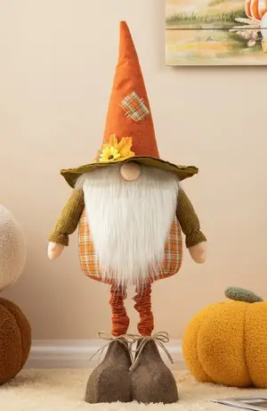 GLITZHOME Telescoped Fabric Fall Gnome Standing Decor