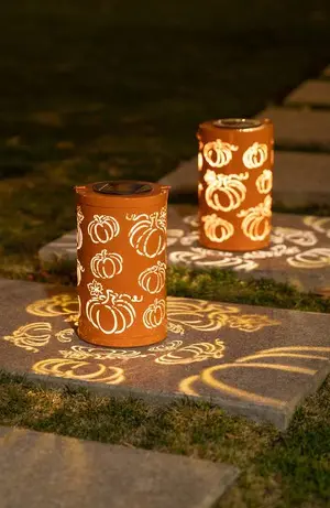GLITZHOME Fall Metal Pumpkin Solar Powered Led Lantern
