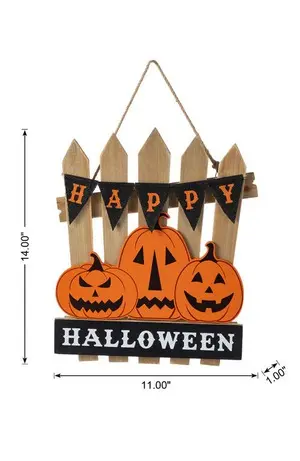 GLITZHOME Halloween Wood Jack O Lantern Door Hanger