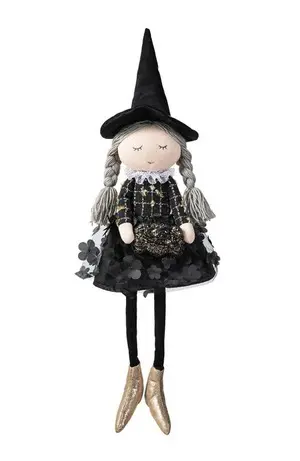 GLITZHOME Halloween Fabric Dressed Witch Or Pumpkin Sitter - Black
