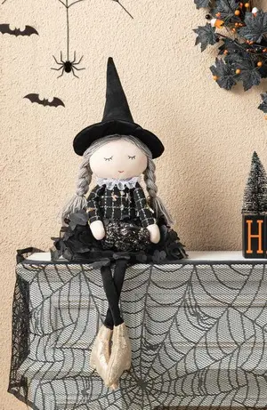 GLITZHOME Halloween Fabric Dressed Witch Or Pumpkin Sitter - Black