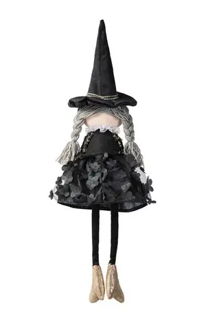 GLITZHOME Halloween Fabric Dressed Witch Or Pumpkin Sitter - Black
