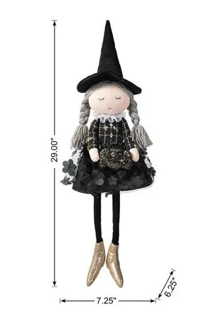 GLITZHOME Halloween Fabric Dressed Witch Or Pumpkin Sitter - Black