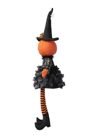 GLITZHOME Halloween Fabric Dressed Witch Or Pumpkin Sitter - Orange