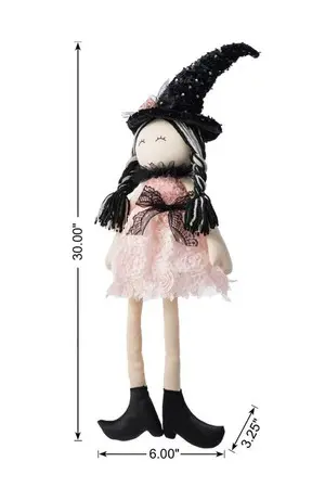 GLITZHOME Halloween Fabric Dressed Witch Or Pumpkin Sitter - Pink