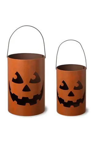 GLITZHOME Set Of 2 Halloween Jack O Lantern Bucket - Orange