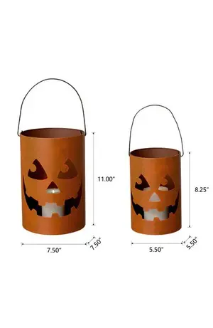 GLITZHOME Set Of 2 Halloween Jack O Lantern Bucket