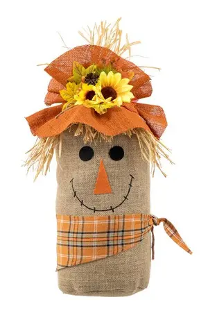 GLITZHOME Fall Linen Scarecrow Doorstop Porch Decor - Orange