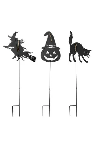 GLITZHOME Set Of 3 Halloween Metal Silhouette Yard Stake Or Hanging Decor