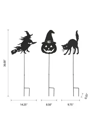 GLITZHOME Set Of 3 Halloween Metal Silhouette Yard Stake Or Hanging Decor
