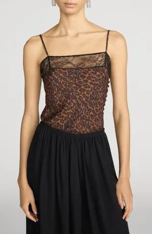 FRAME The Lace Inset Silk Camisole - Dark Leopard Multi