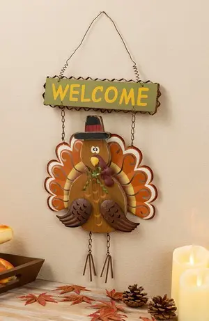 GLITZHOME Iron Wooden Turkey Welcome Wall Decor