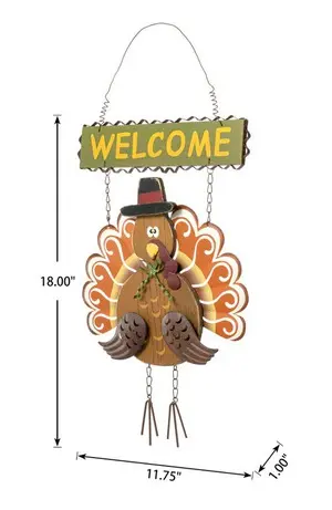 GLITZHOME Iron Wooden Turkey Welcome Wall Decor