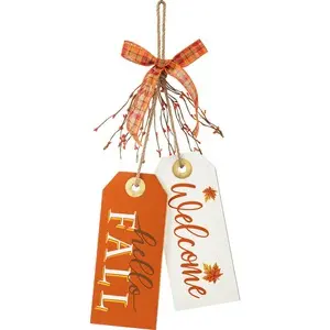 GLITZHOME Thanksgiving Wooden Give Thanks Hello Fall Door Hanger - White