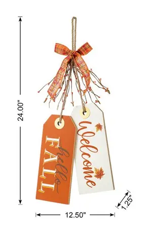 GLITZHOME Thanksgiving Wooden Give Thanks Hello Fall Door Hanger - White