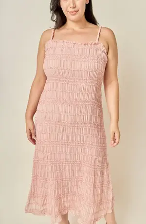 Endless Rose Shirred Ruffle Midi Dress