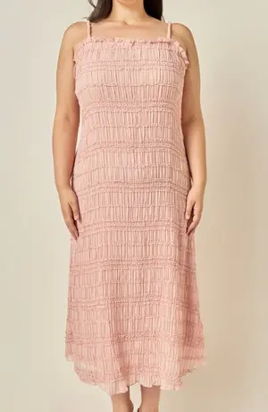 Endless Rose Shirred Ruffle Midi Dress