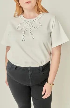 English Factory Bow Bead Detail Top - White