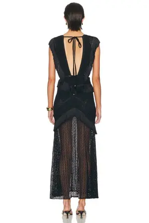 PatBO Ayla Fringe Plunge Maxi Dress