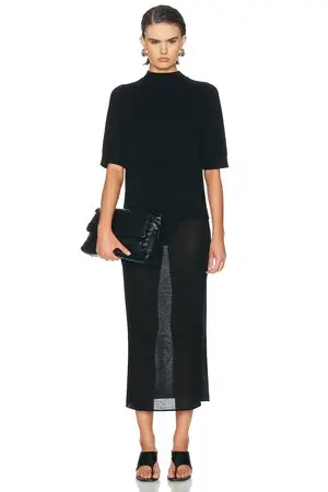 Loulou De Saison Ruth High-neck Short Saddle-sleeve Top - Black