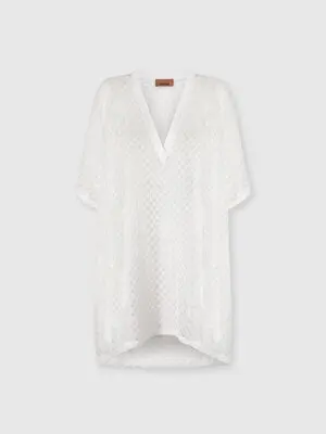 Missoni Short Caftan Cover-up In Lamé Viscose With Raschel Workmanship - White