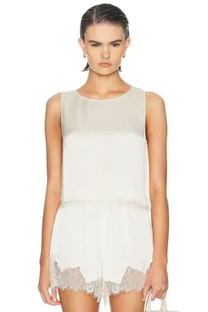 LESET Barb Lace Trimmed Sleeveless Crewneck Top - Creme