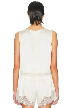 LESET Barb Lace Trimmed Sleeveless Crewneck Top - Creme